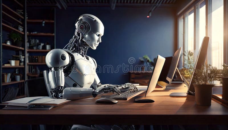 AI Robot Working on a Computer. this Image Was Created Using Generate ...