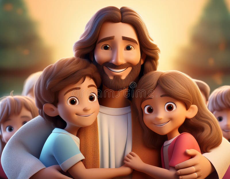 Jesus with kids stock illustration. Illustration of young - 374411596