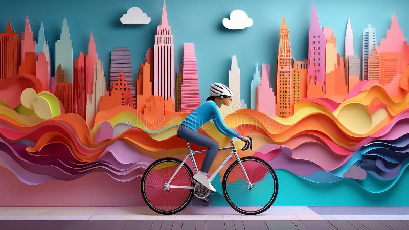 A Cyclist in a Blue Striped Outfit and White Helmet Rides a Bicycle ...