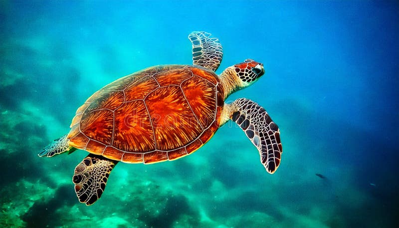 Graceful Sea Turtle Swimming in Clear Tropical Ocean Stock Illustration ...