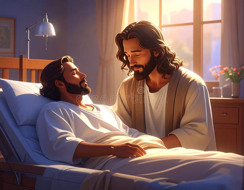 Jesus comforting patient stock illustration. Illustration of provider ...