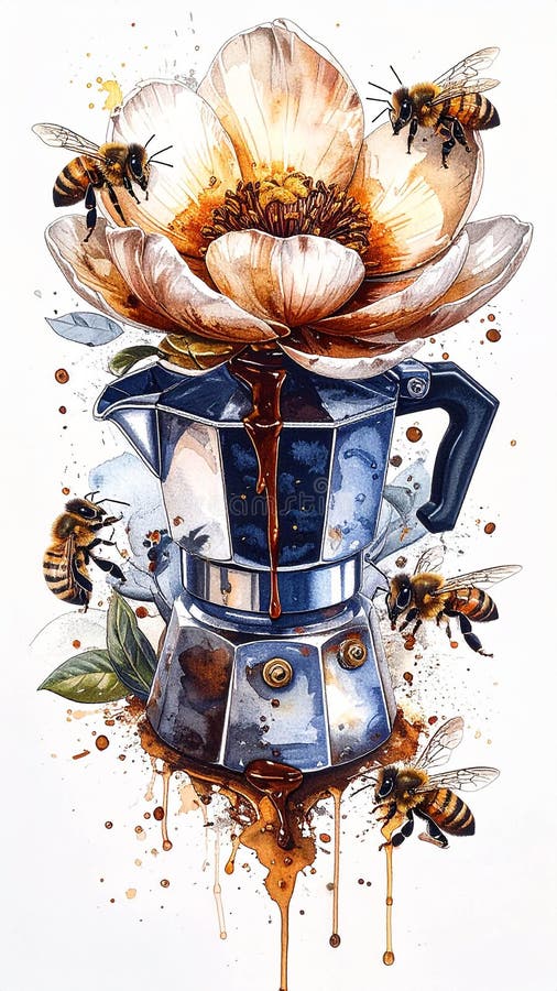 Moka Pot with Bees and Flowers – AI-generated Coffee and Nature ...
