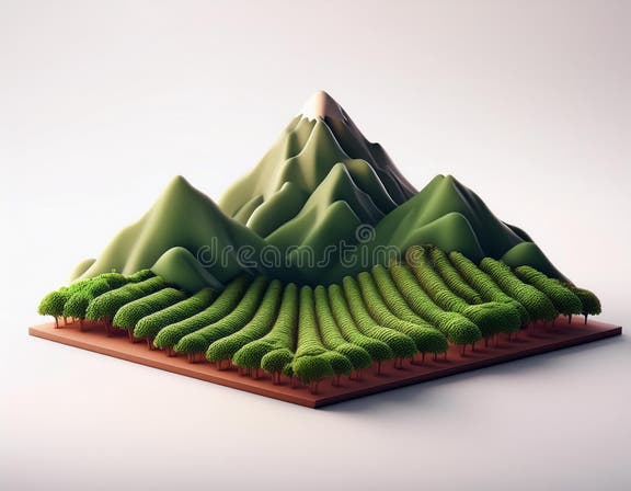 Minimal 3D Isometric Landscape with Stylized Mountains and Symmetrical ...