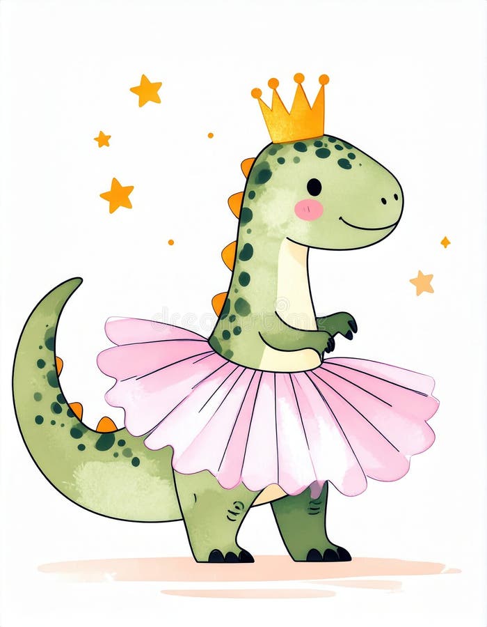 Dinosaur Princess with Tutu and Crown Stock Illustration - Illustration ...