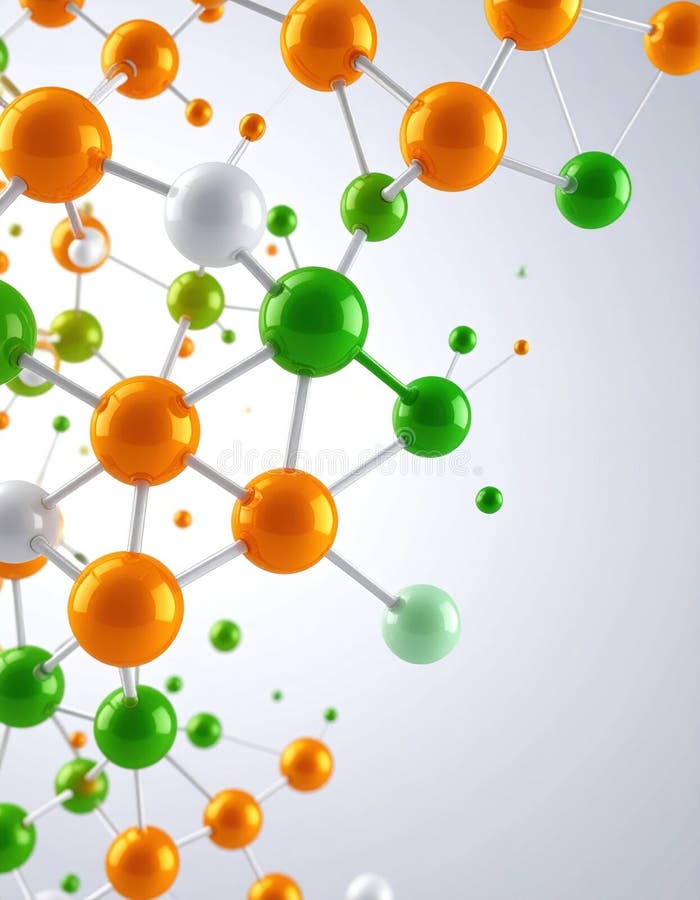 A 3D Molecular Structure Model Featuring Interconnected Green, Orange ...