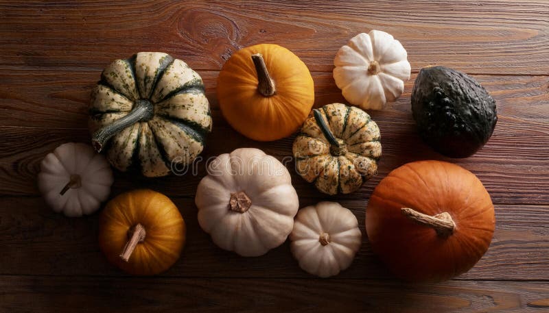 Many Different Colourful Pumpkins are on Wood Background . Stock Photo ...