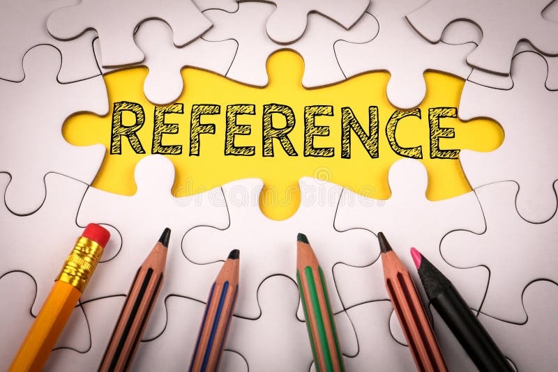 Reference. White Puzzle Pieces and Colored Pencils Stock Photo - Image ...