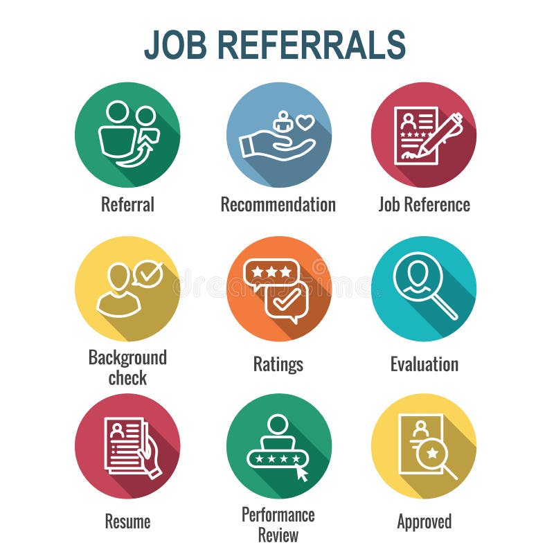 Referral Job Reference Icon Set with Recommendations, Performance ...