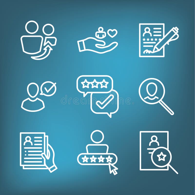 Referral Job Reference Icon Set with Recommendations, Performance ...