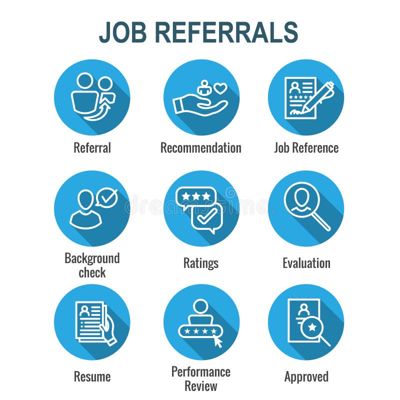 Referral Job Reference Icon Set with Recommendations, Performance ...
