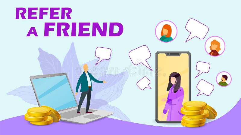 Referral Program Concept Background Cartoon Style Vector. Customer ...