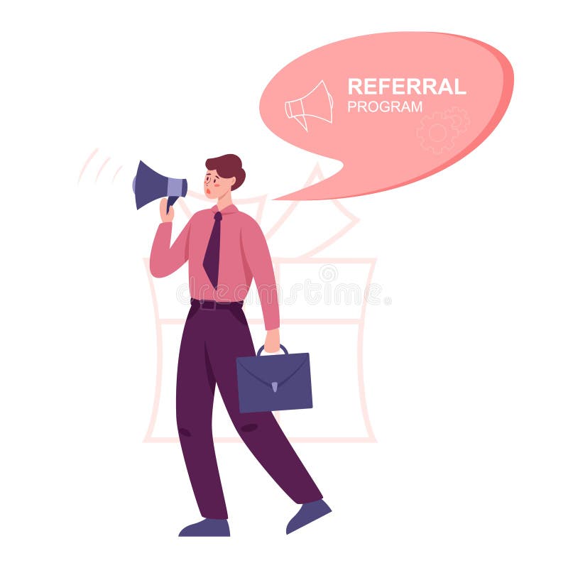 Referral Program Concept. Man Advertising a Program Stock Vector ...