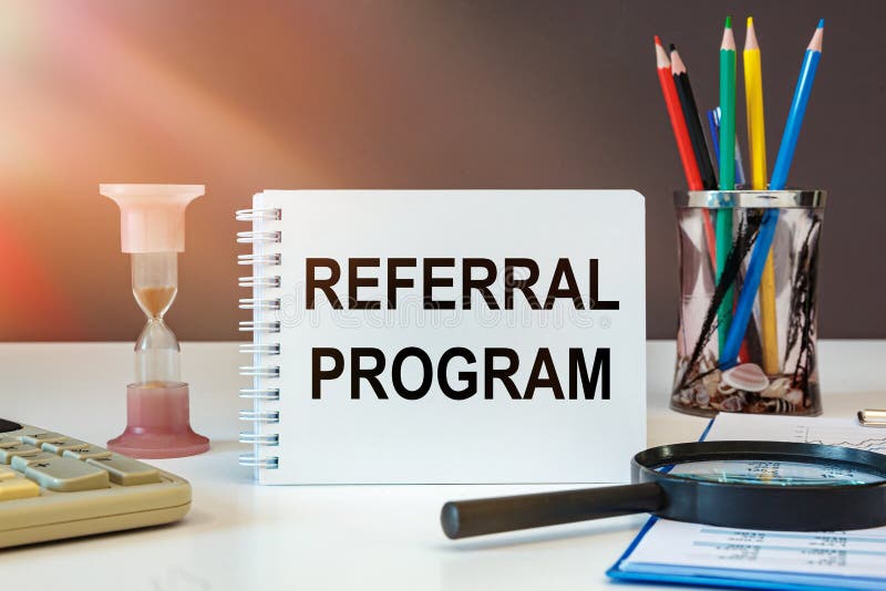 Referral Program Inscription on Notebook Stock Photo - Image of money ...