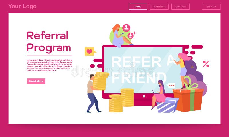 Referral Program Landing Page Vector Template. Social Sharing, Refer a ...