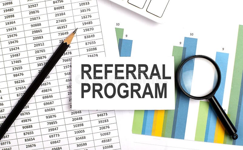 REFERRAL PROGRAM Text on White Card on the Chart Background Stock Photo ...