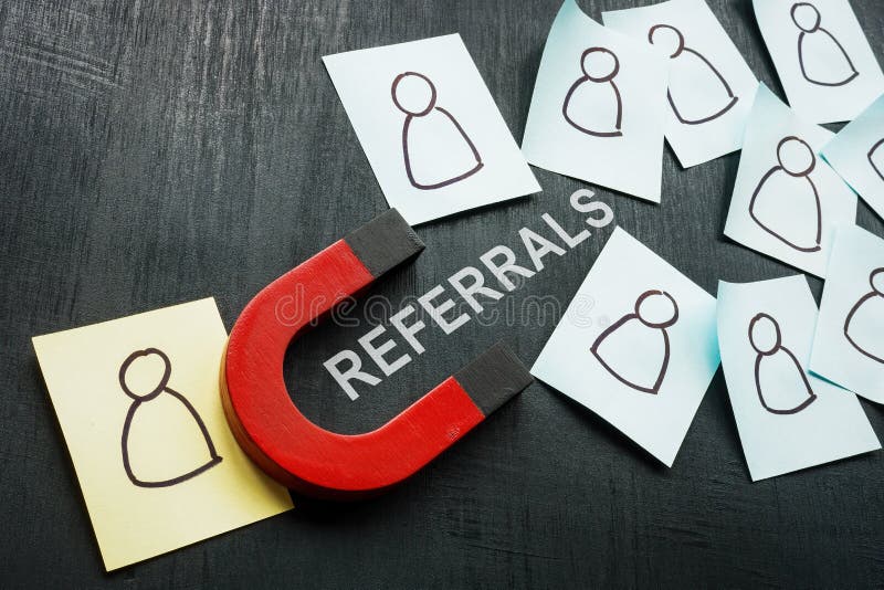 Referrals Concept. Magnet and Stickers with Figures. Stock Photo ...