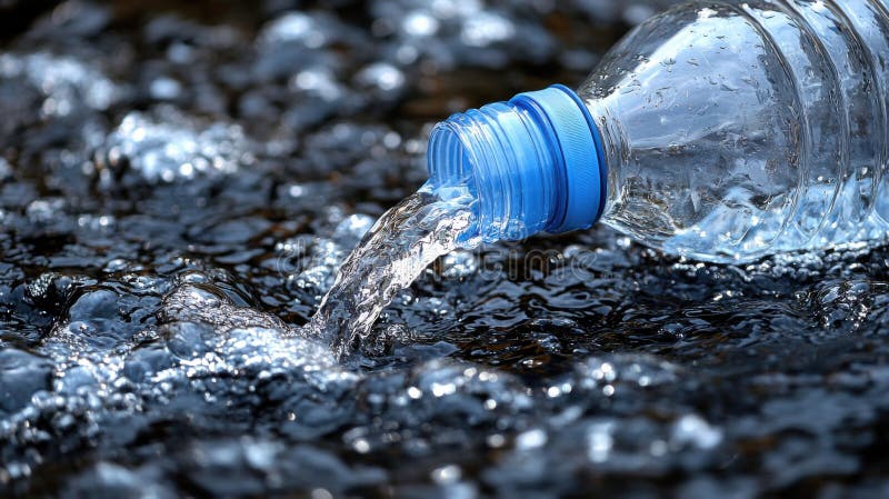 Refilling Water Bottle from a Clear Mountain Stream Stock Photo - Image ...