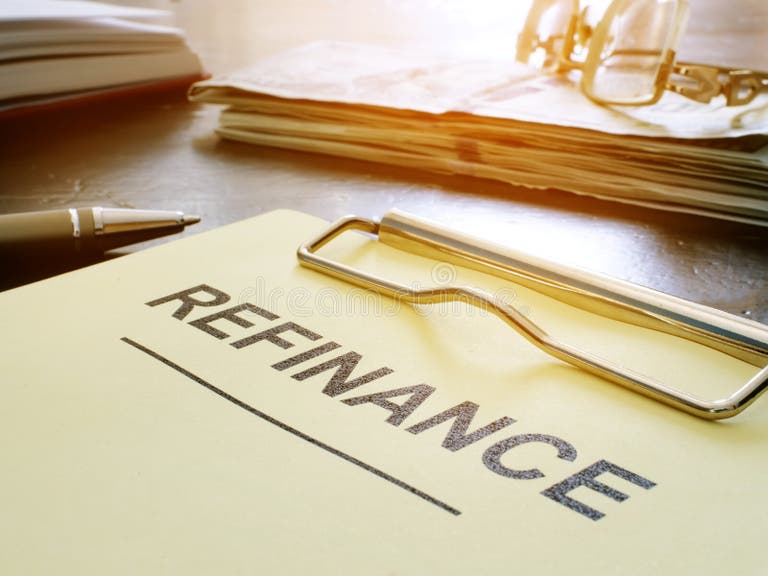 Refinance Concept. Stack of Business Documents on Table Stock Image ...