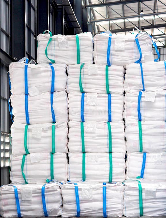 Refine Sugar in White Jumbo Bag Stack Inside Warehouse. Stock Photo ...