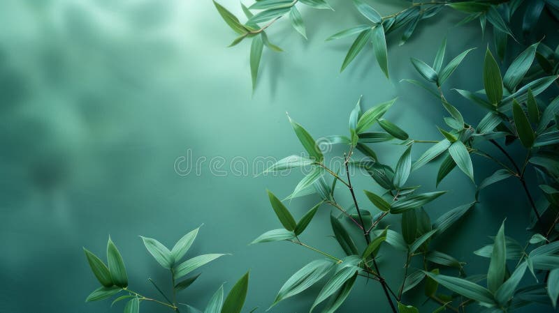 Minimalist Bamboo Background with Green Bamboo Leaves Against a Soft ...