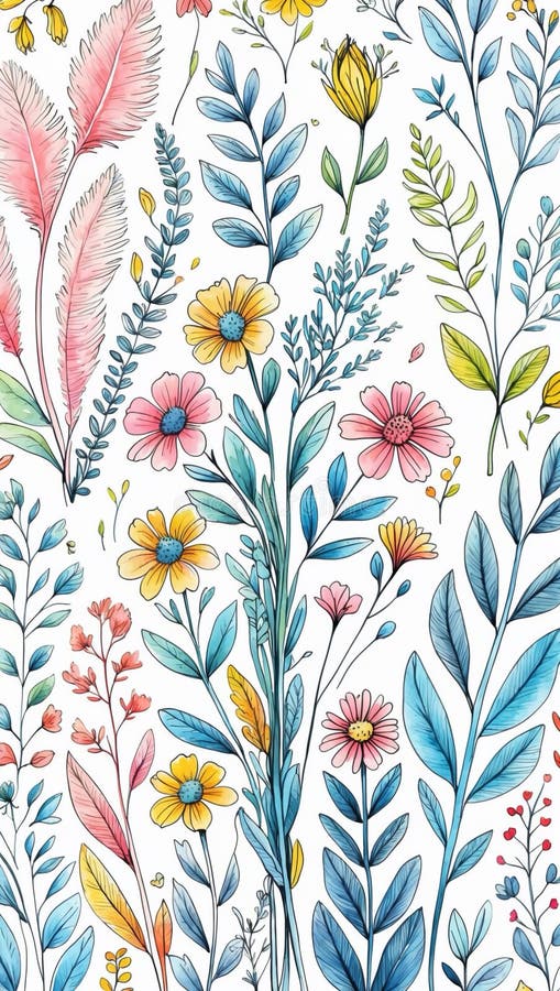 Elegant Minimal Botanical Line Art with Whimsical Doodle Elements and ...