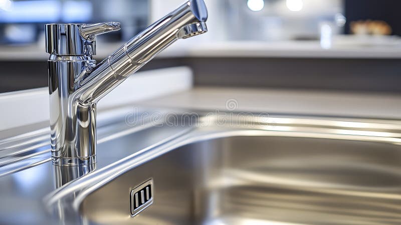 Refined Chrome Kitchen Sink Close-Up in Stylish Interior Stock Photo ...