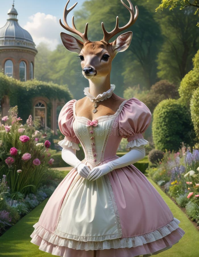 Deer Lady in Victorian Garden Stock Photo - Image of anthropomorphic ...