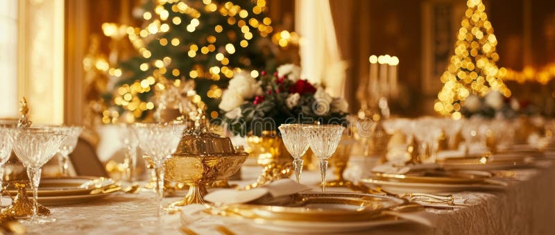 A Refined Holiday Feast Table in a Majestic Palace Stock Image - Image ...