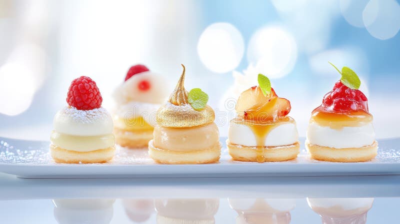 Refined Mini Desserts Featuring Fruit, Cream, and Crisp Biscuit Bases ...