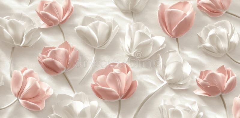 Refined Pastel Tulips Watercolor Floral Continuous Pattern Design Stock ...