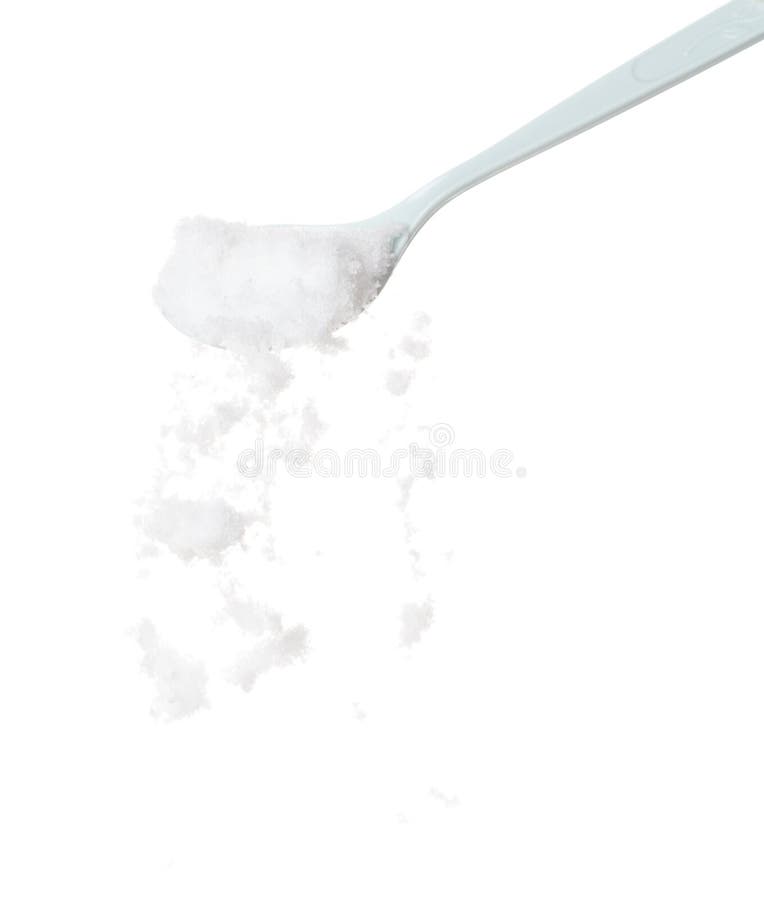 Refined Salt Fall Down Pouring in Plastic Spoon, Powder White Salts ...
