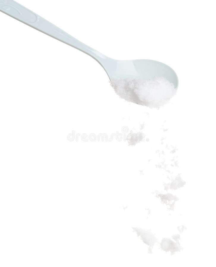 Refined Salt Fall Down Pouring in Plastic Spoon, Powder White Salts ...