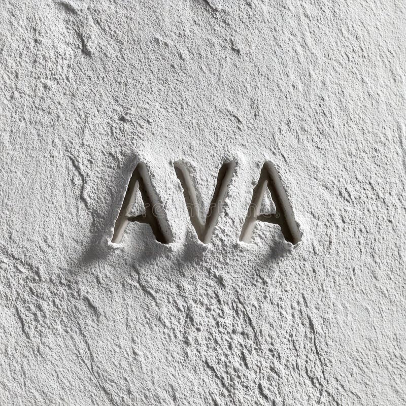 The Name AVA Embedded in White Cement or Plaster Surfaces with Modern ...