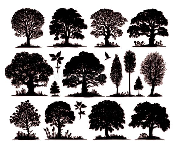 A Refined Set of Deciduous Tree Silhouettes, Created in a Clean Vector ...