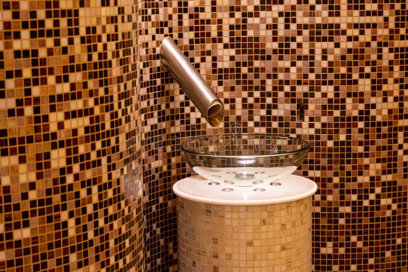 Refined Sink in the Form of a Glass Bowl. Small Tile Stock Image ...