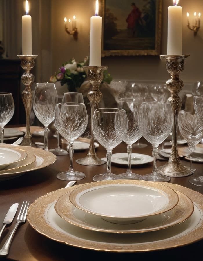 Refined Table Setting for Fine Dining Stock Photo - Image of plates ...