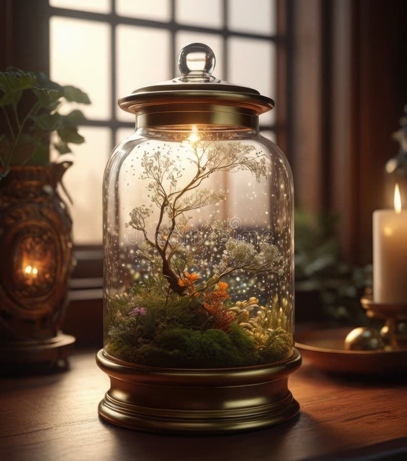 Refined Tree Blooms in a Closed Jar Stock Illustration - Illustration ...