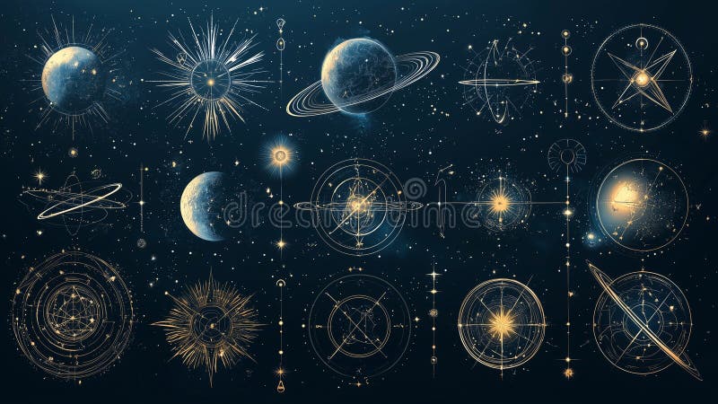 Celestial Astrology and Cosmic Chart Collection Stock Illustration ...