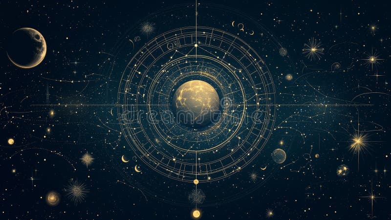 Celestial Astrology and Cosmic Chart Collection Stock Illustration ...