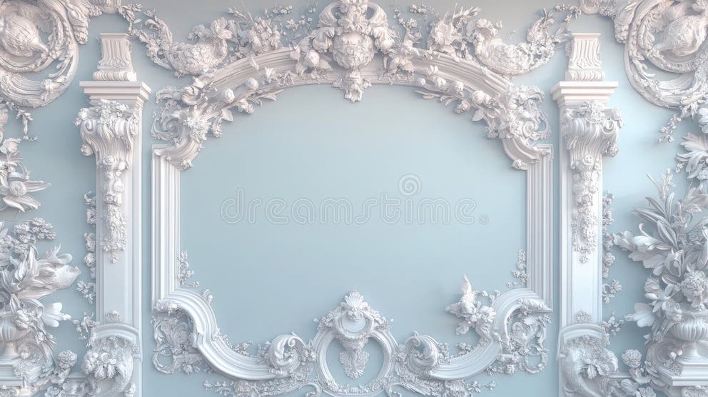 Refined White Rococo Ornamental Wall Panel Stock Photo - Image of ...