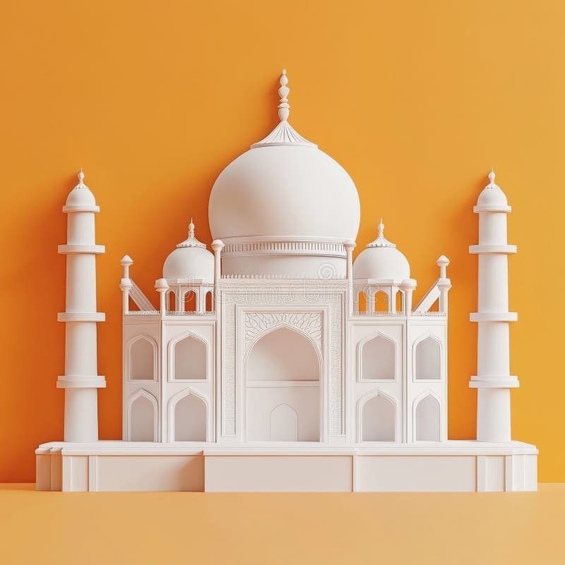 A Refined White Taj Mahal Model Showcased Against a Dynamic Orange ...