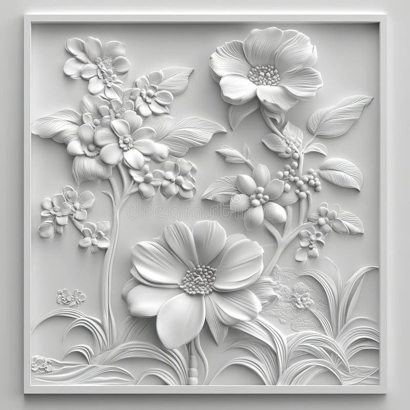 Refined White Wall Design with Bas-relief, Stucco Moldings, and Rococo ...