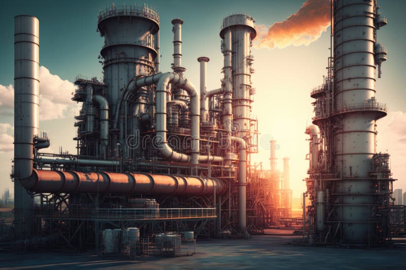 Refinery Complex Factory for Processing Oil Products in Industrial Area ...