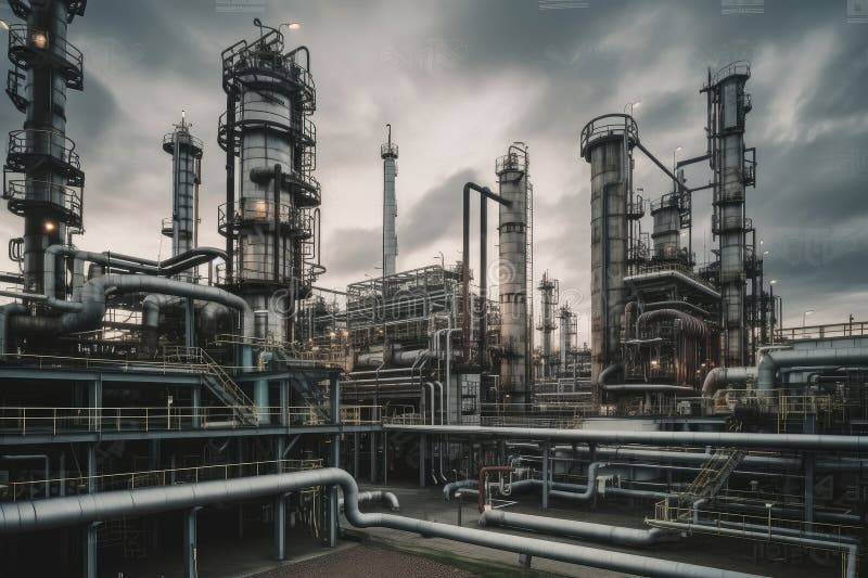 Refinery, with Complex Network of Pipes and Machinery Extracting ...