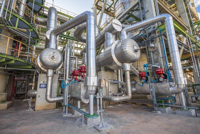 Oil Industry Refinery Factory at Sunset Stock Image - Image of pipe ...