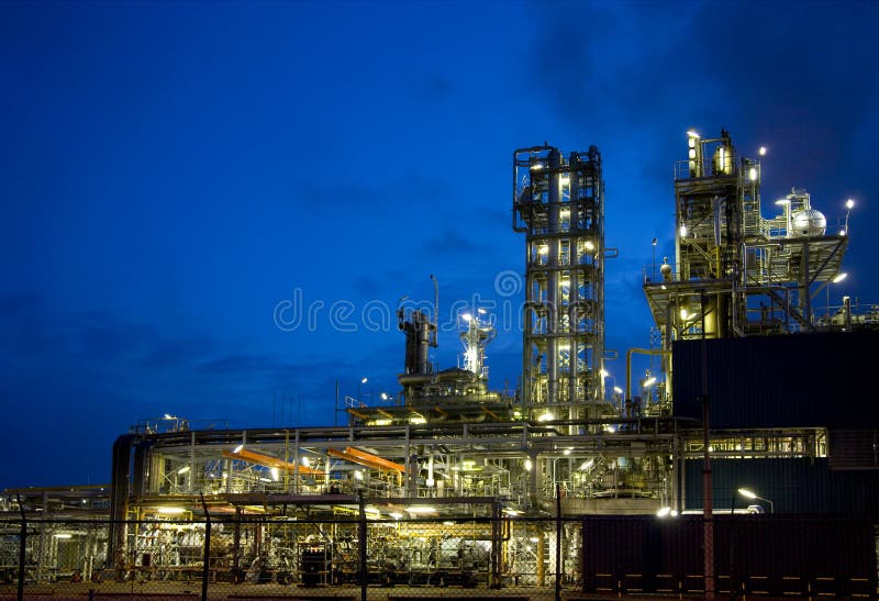Refinery at night panorama stock image. Image of environment - 8029687