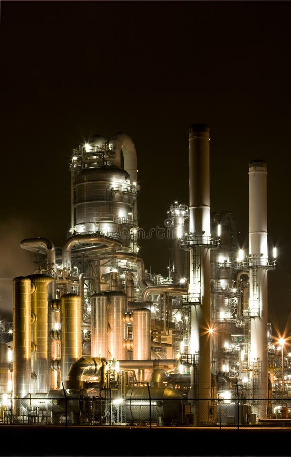 Refinery at night panorama stock image. Image of environment - 8029687
