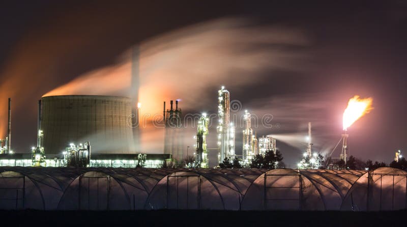 Refinery at night stock image. Image of distillation - 49058317