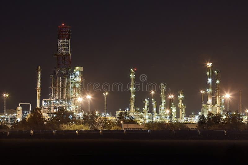 Refinery at Night stock photo. Image of night, structure - 128772452