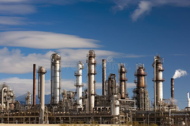 Refinery, with Towers and Columns Separating Different Compounds from ...